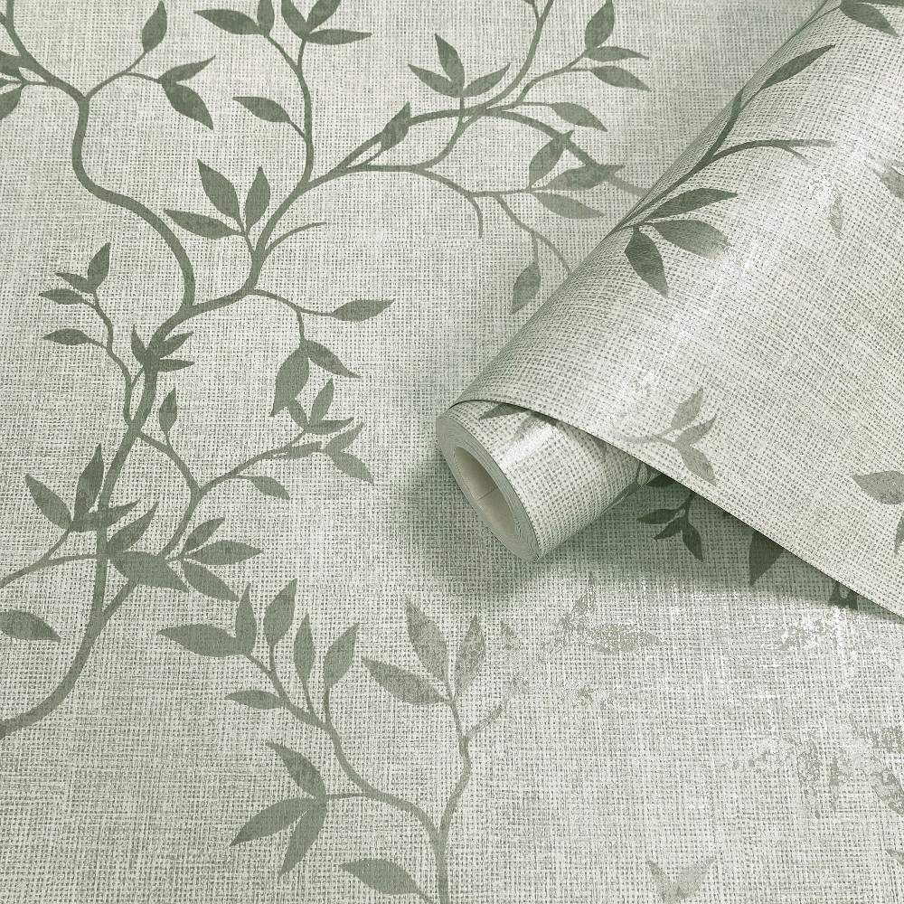 Japandi Leaf Green Floral Wallpaper 173574 | Darcy James